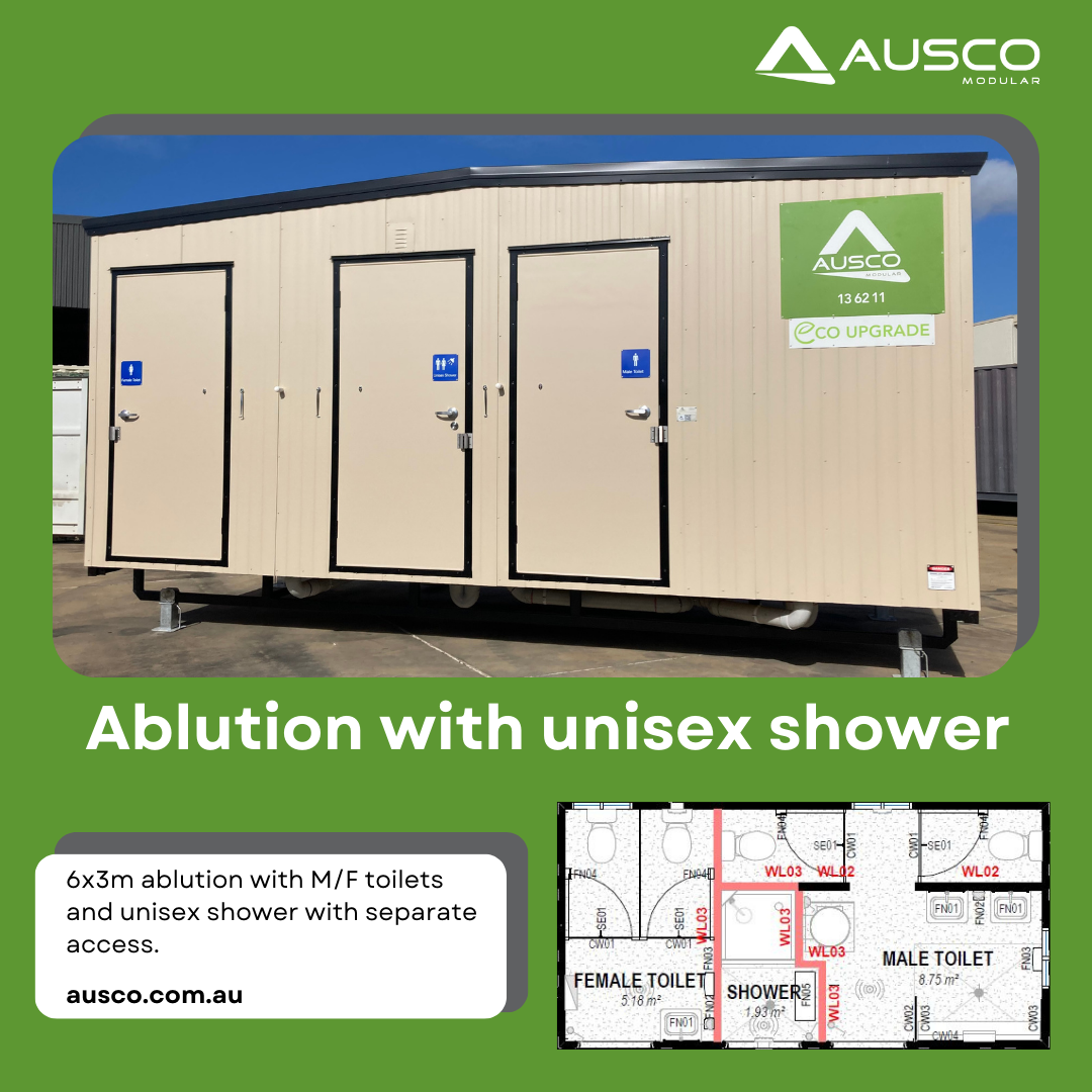 Male & Female Ablution Block with Shower 6m x 3m | Ausco Modular